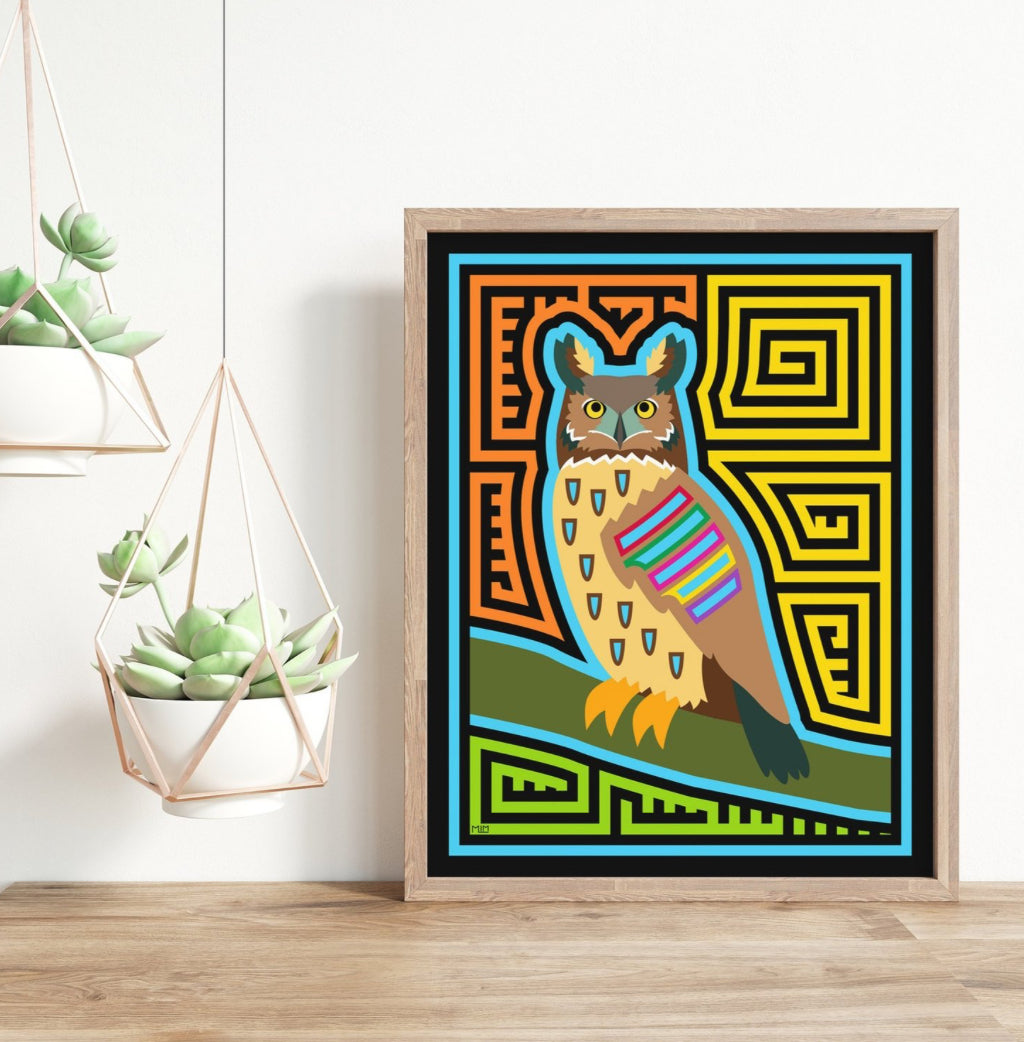 Owl Mola Print – Blue Genie Art Bazaar