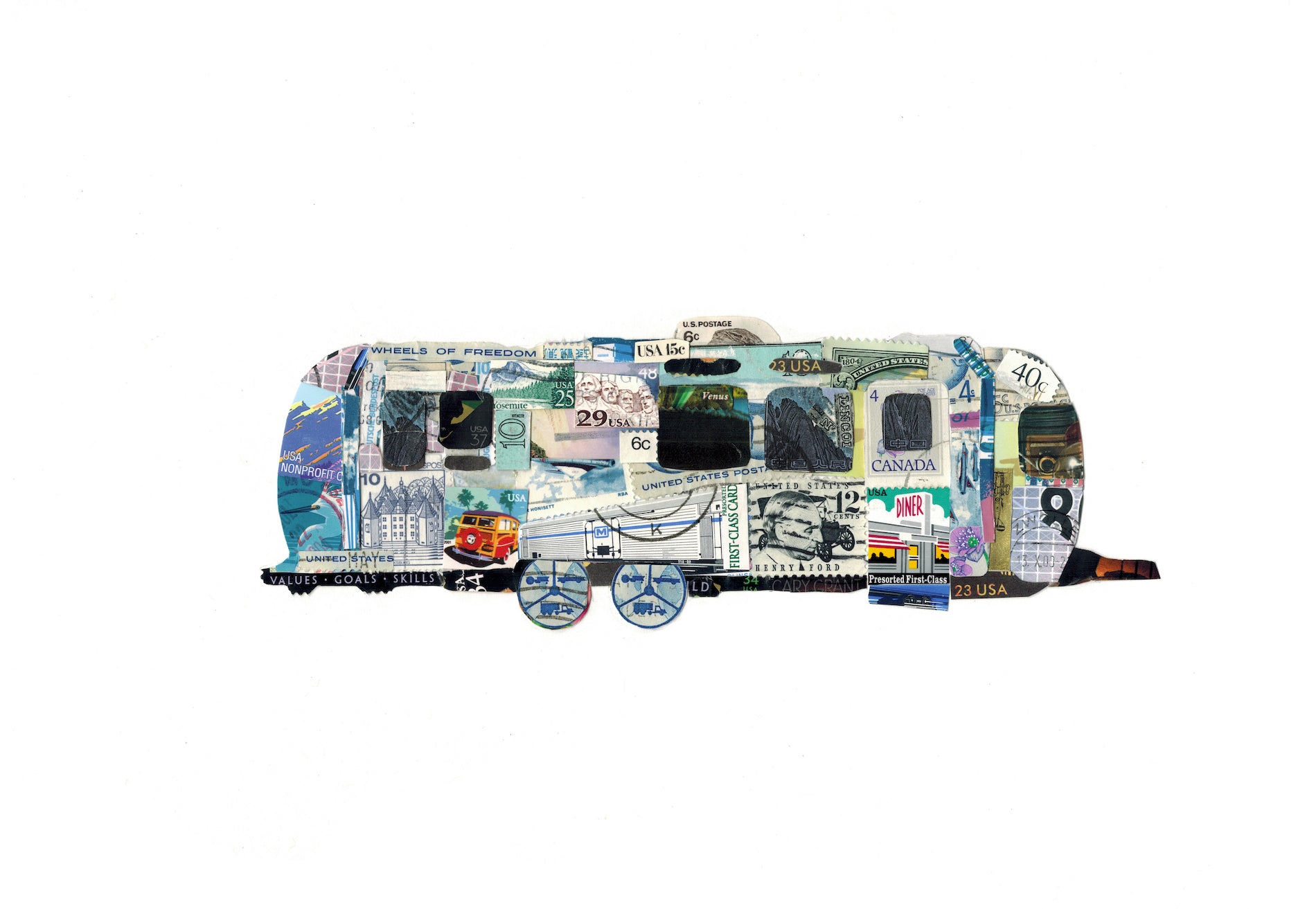Airstream Trailer Postage Stamp Collage Print – Blue Genie Art Bazaar